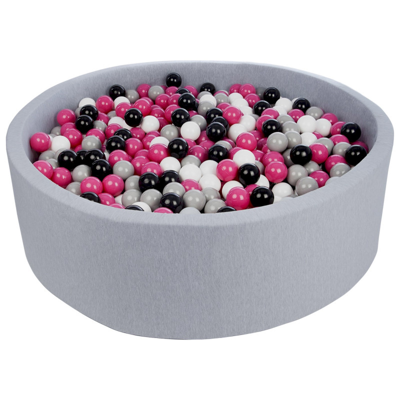 Large round grey ball pit +1200 balls Balls colours black,white,pink, grey